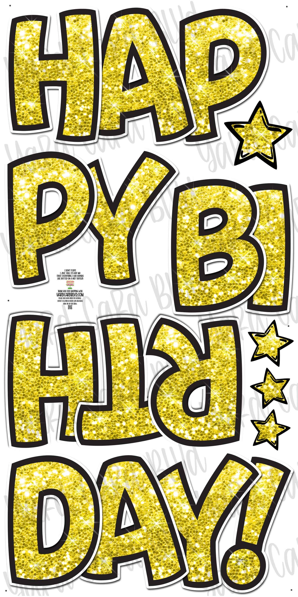 BB FAB5 Happy Birthday EZ Set in Yellow Glitter — Yard Card Blvd