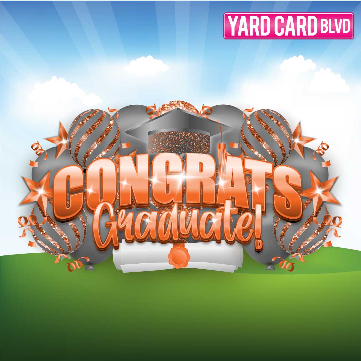 BLVD Billboard Congrats Graduate! - Silver and Orange — Yard Card Blvd