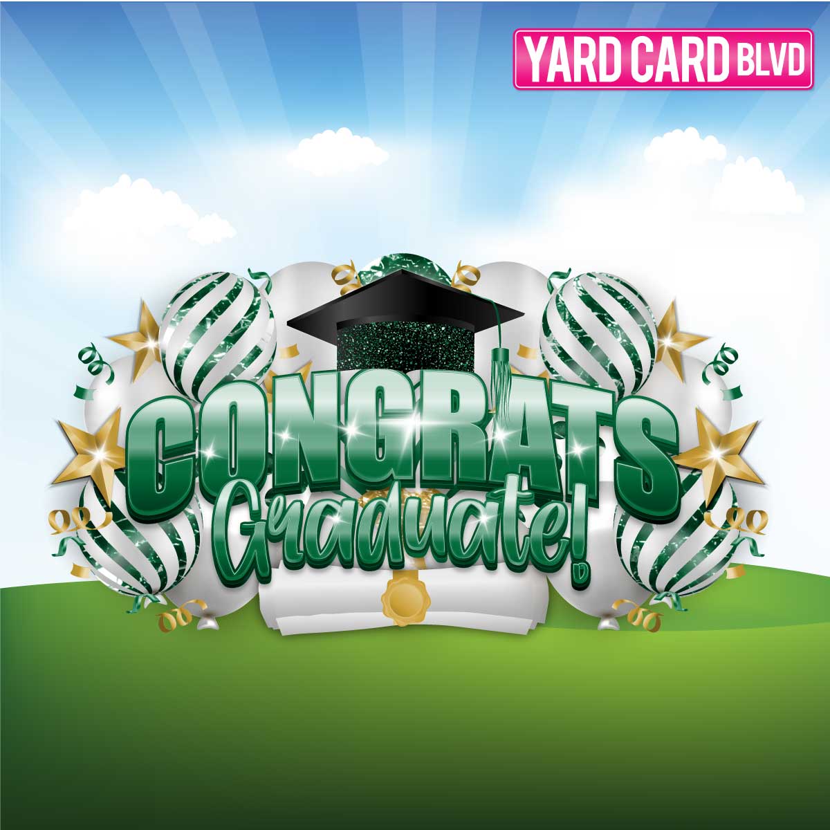 BLVD Billboard Congrats Graduate! - Dark Green & Gold — Yard Card Blvd