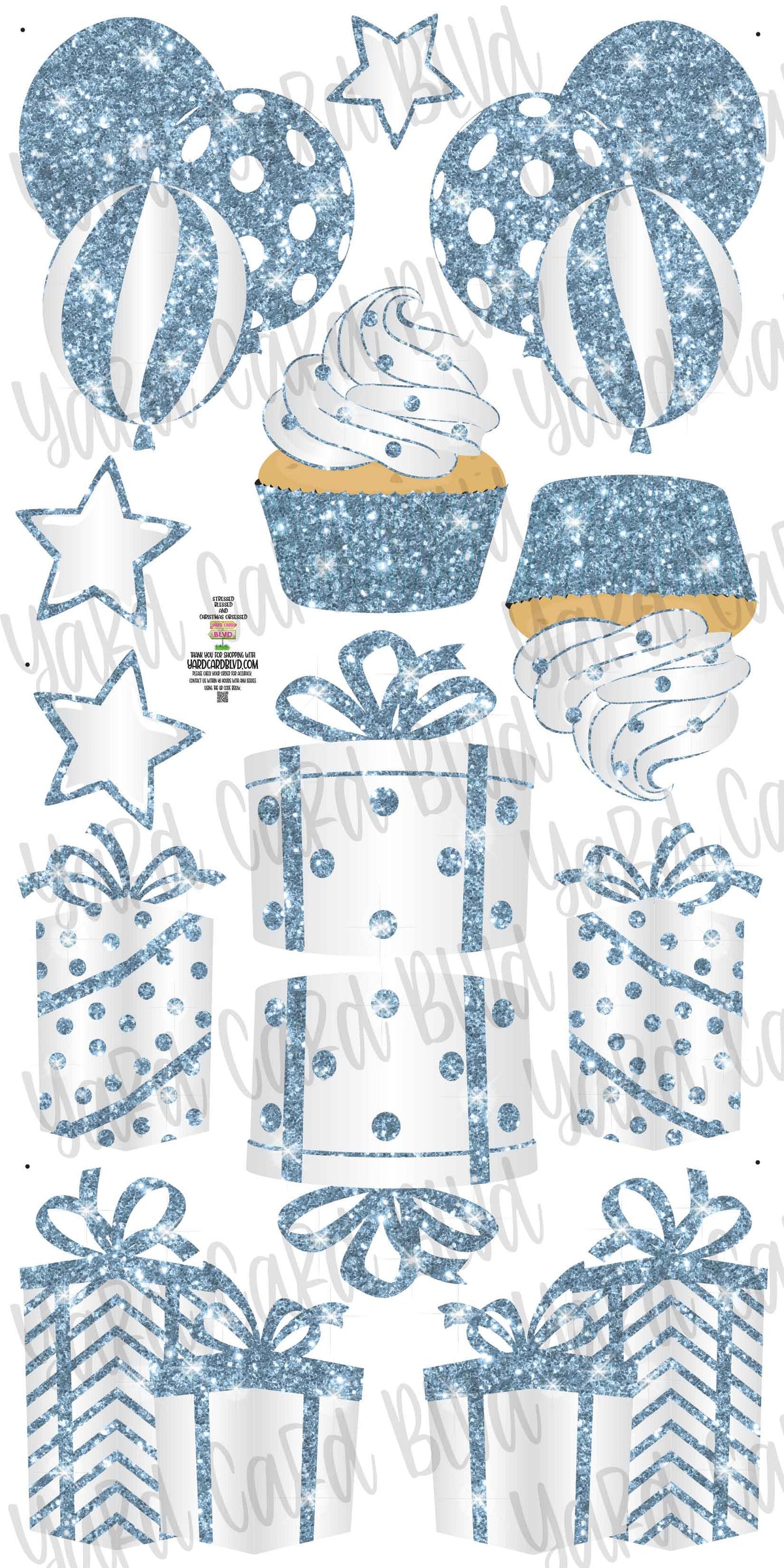 Mirrored Light Blue Glitter Flair Set — Yard Card Blvd