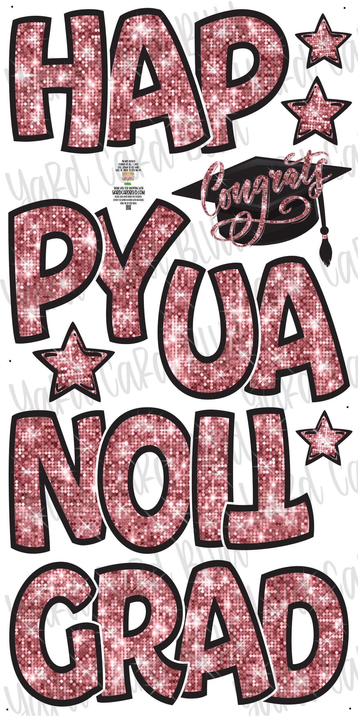 BB Happy Graduation EZ Set - Pink Sequin — Yard Card Blvd