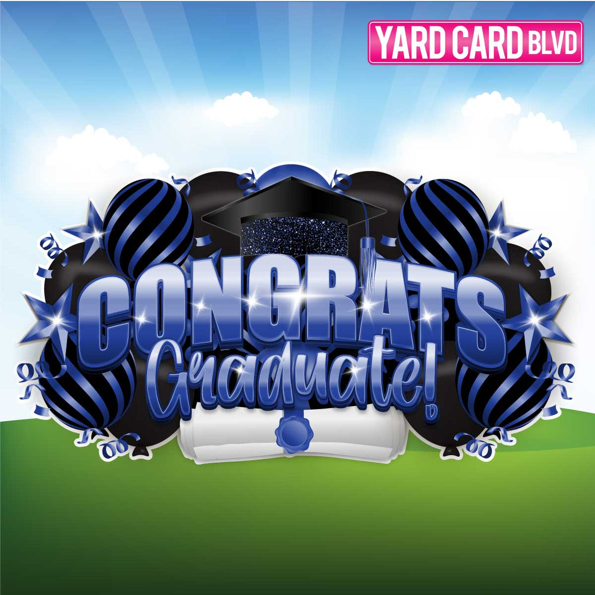BLVD Billboard Congrats Graduate! - Black and Blue — Yard Card Blvd