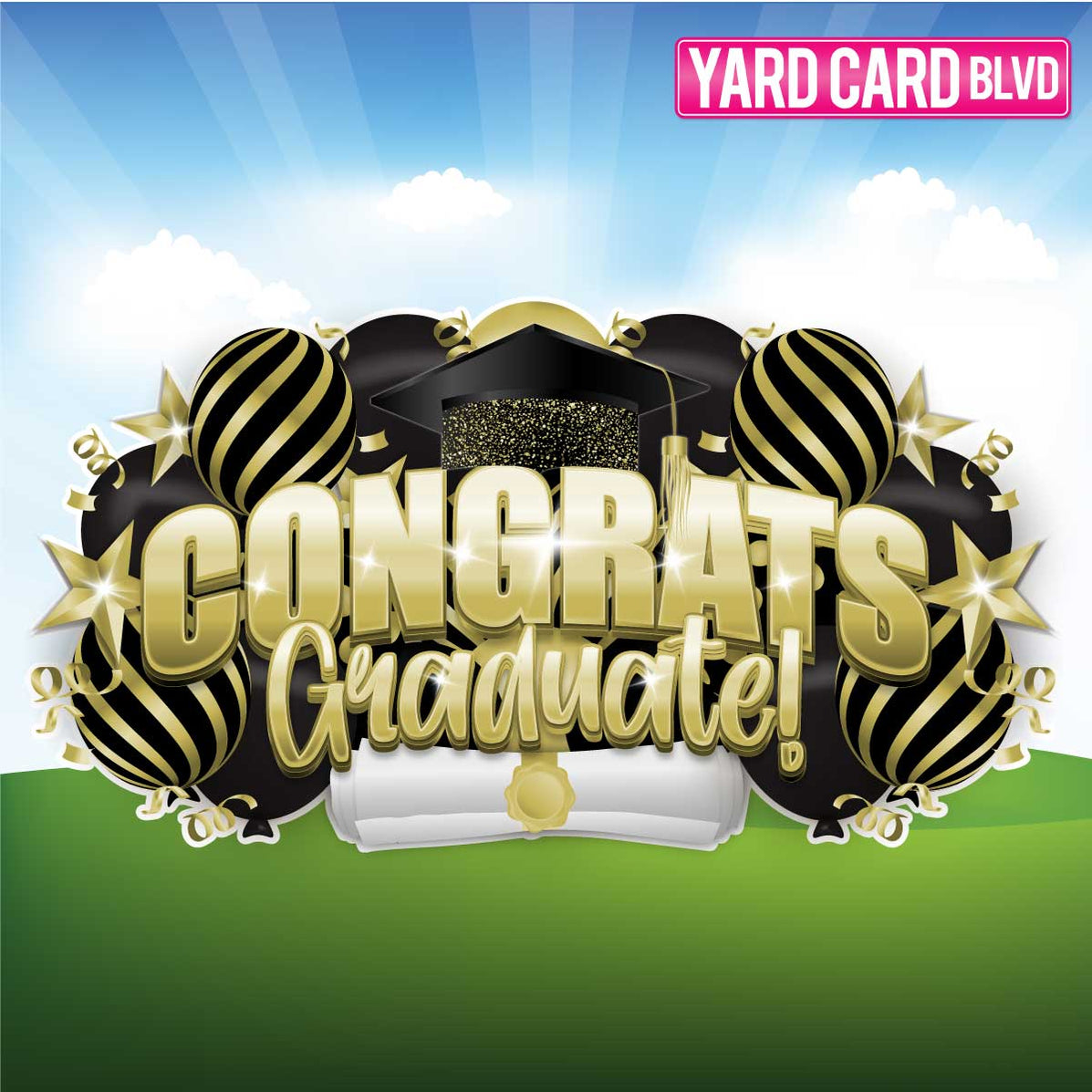 BLVD Billboard Congrats Graduate! - Black and Vegas Gold — Yard Card Blvd