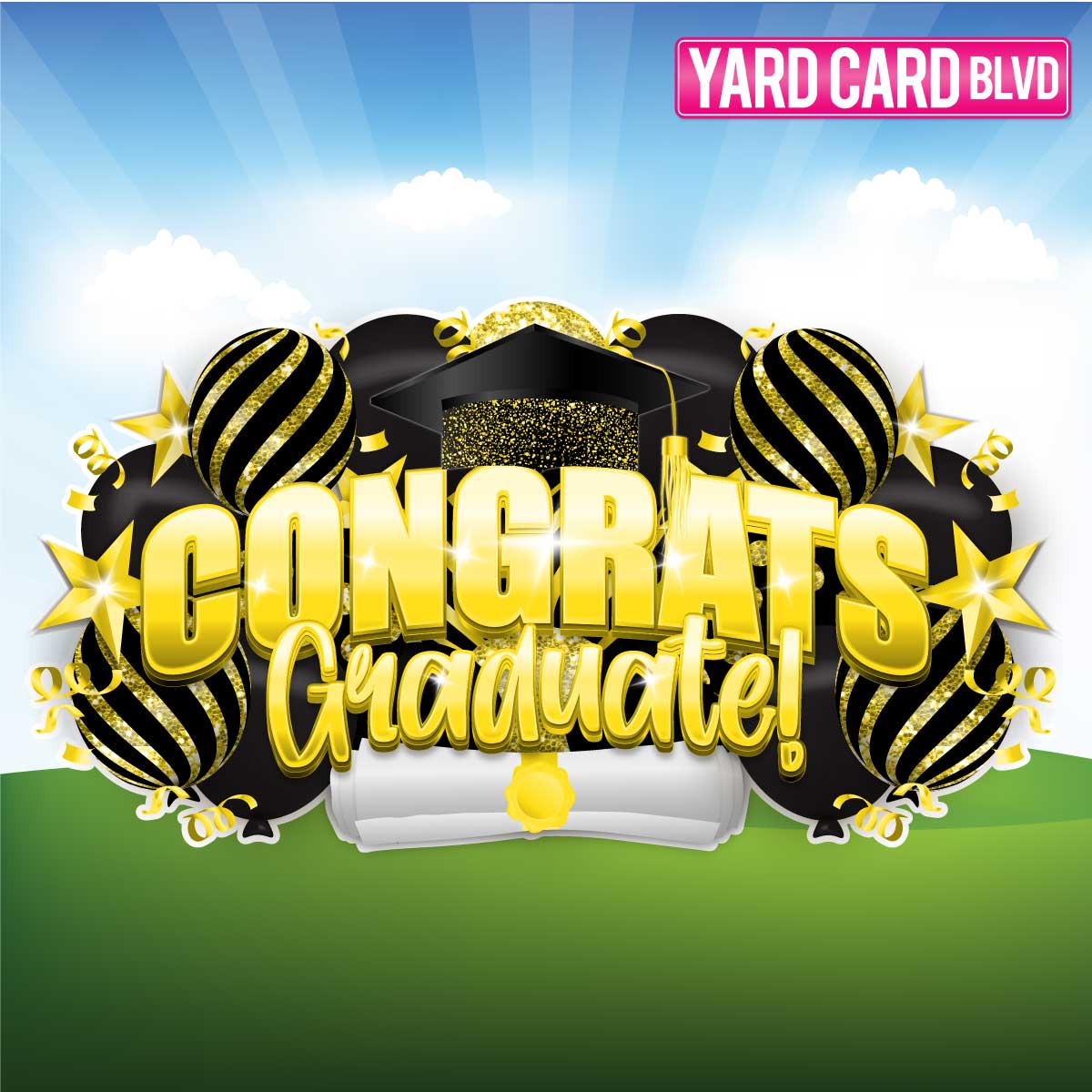 BLVD Billboard Congrats Graduate! - Black and Yellow — Yard Card Blvd