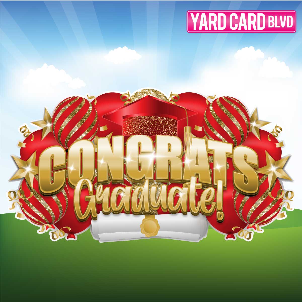BLVD Billboard Congrats Graduate! - Red and Gold — Yard Card Blvd
