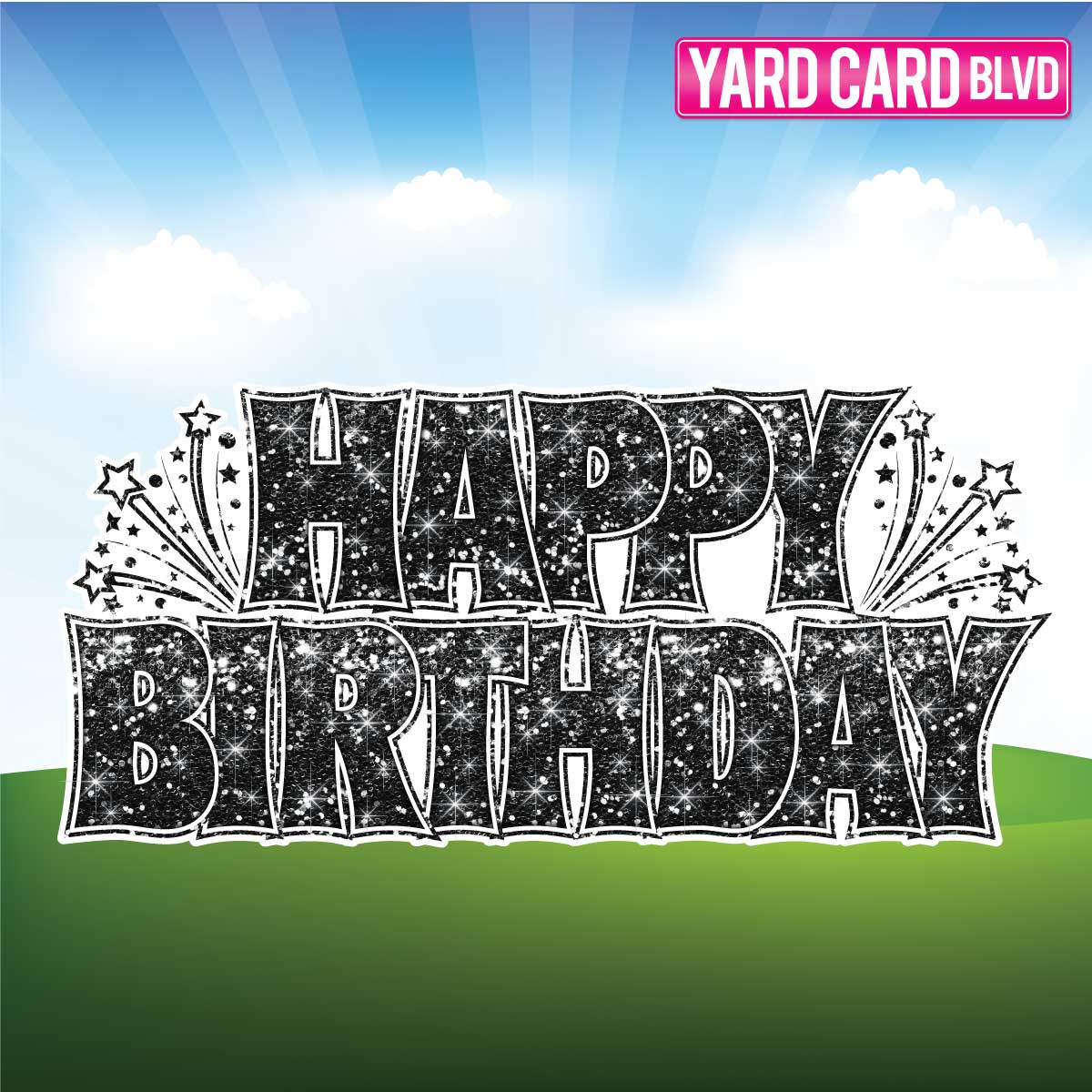 BLVD Billboard Happy Birthday - Black Glitter — Yard Card Blvd
