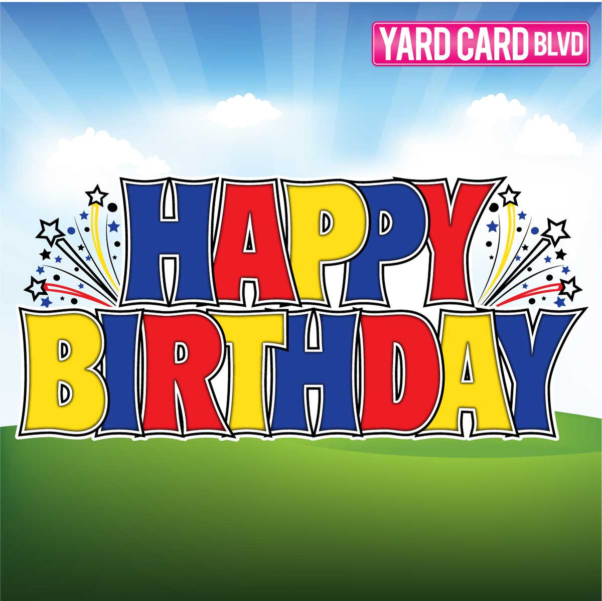 BLVD Billboard Happy Birthday - Blue, Red and Yellow — Yard Card Blvd