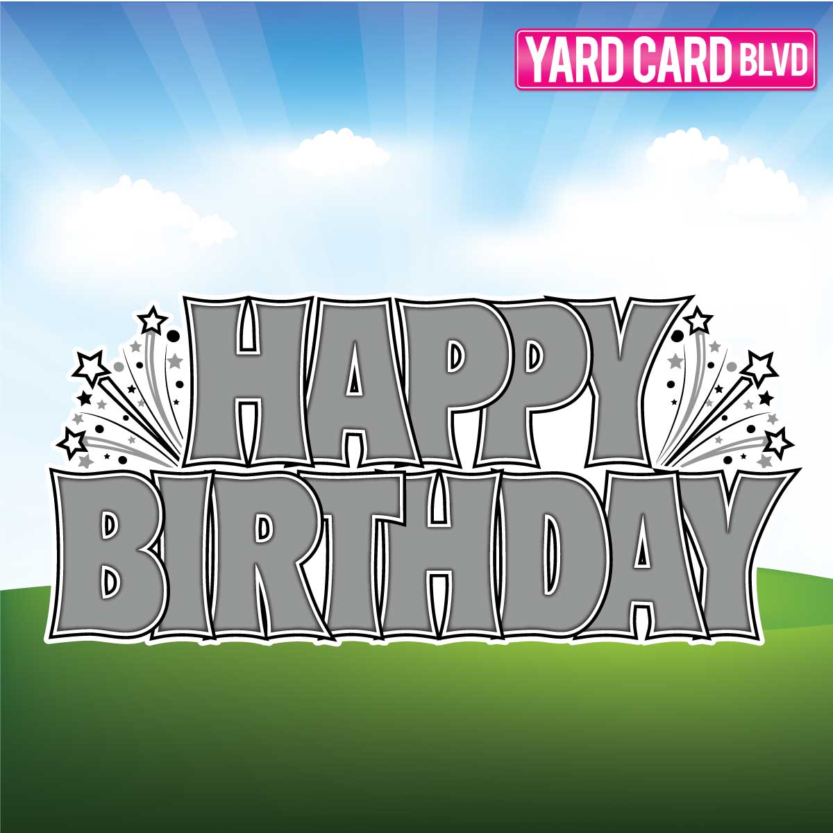 BLVD Billboard Happy Birthday - Gray — Yard Card Blvd