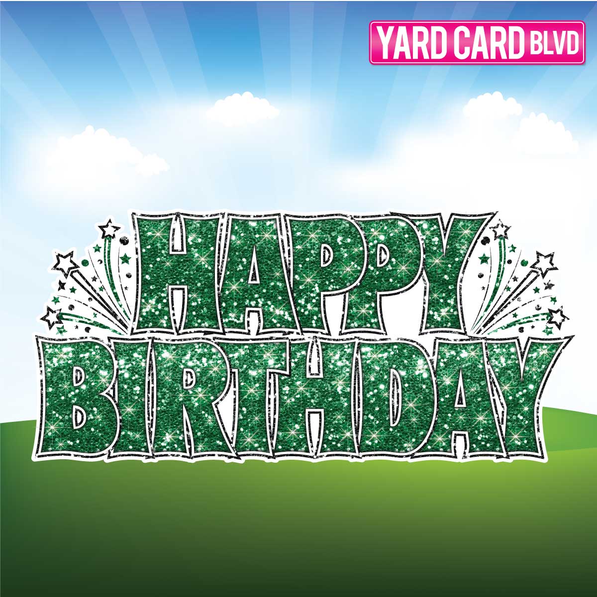 BLVD Billboard Happy Birthday - Green Glitter — Yard Card Blvd