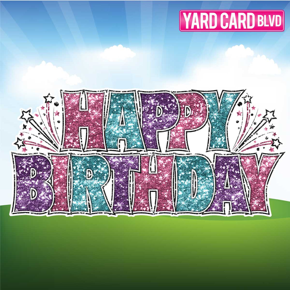 BLVD Billboard Happy Birthday - Hot Pink, Teal and Purple Glitter ...