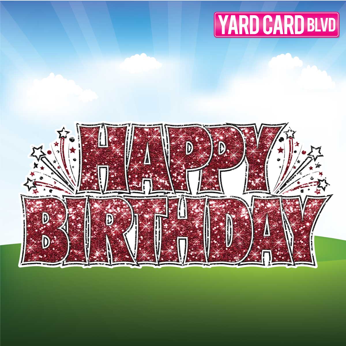 BLVD Billboard Happy Birthday - Maroon Glitter — Yard Card Blvd
