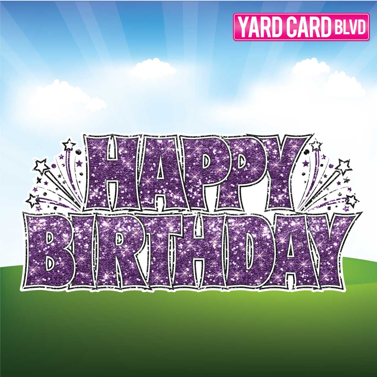 BLVD Billboard Happy Birthday - Purple Glitter — Yard Card Blvd