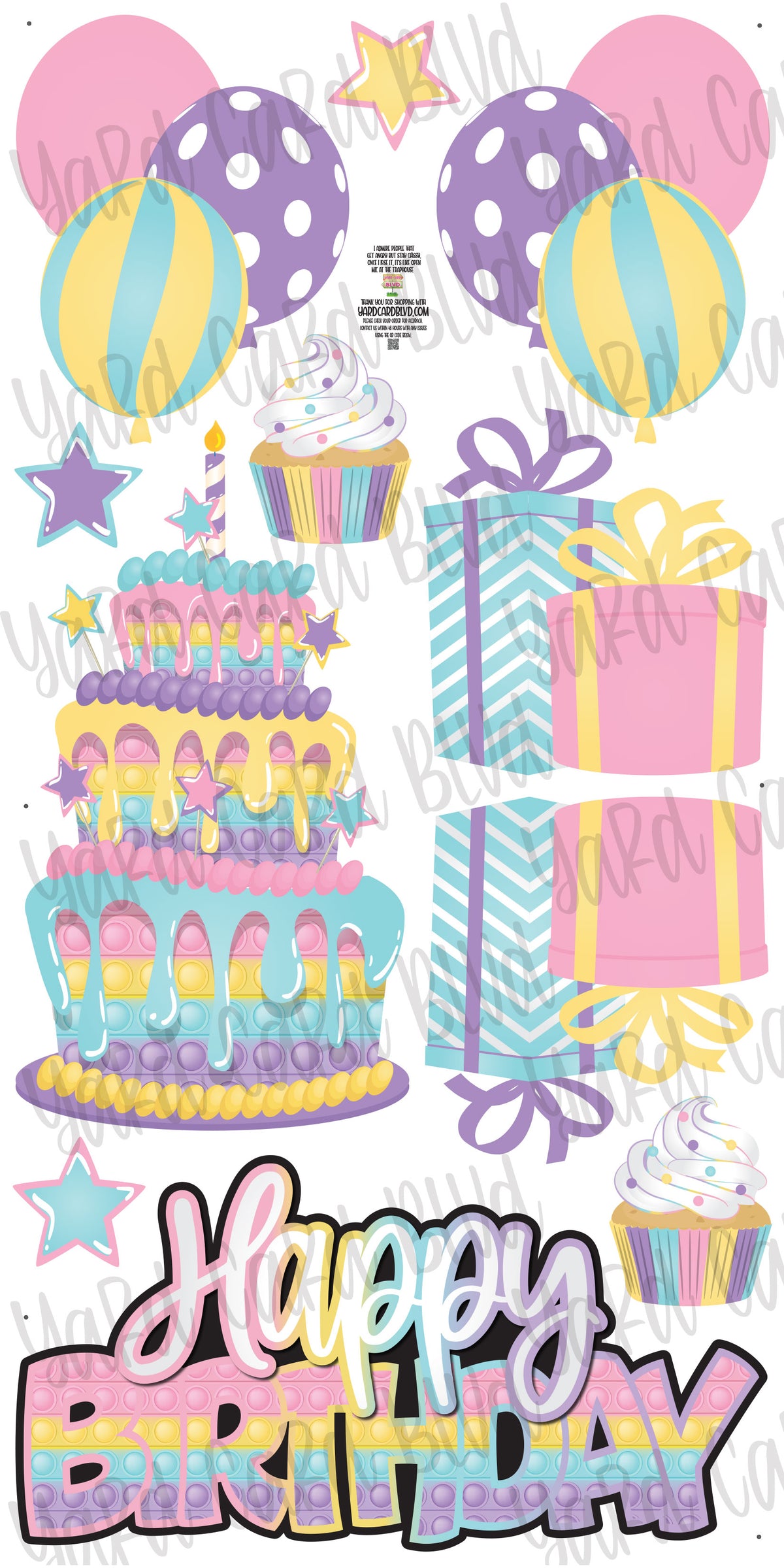 Birthday Cake Splash Set Rainbow Pop Its Pastel — Yard Card Blvd