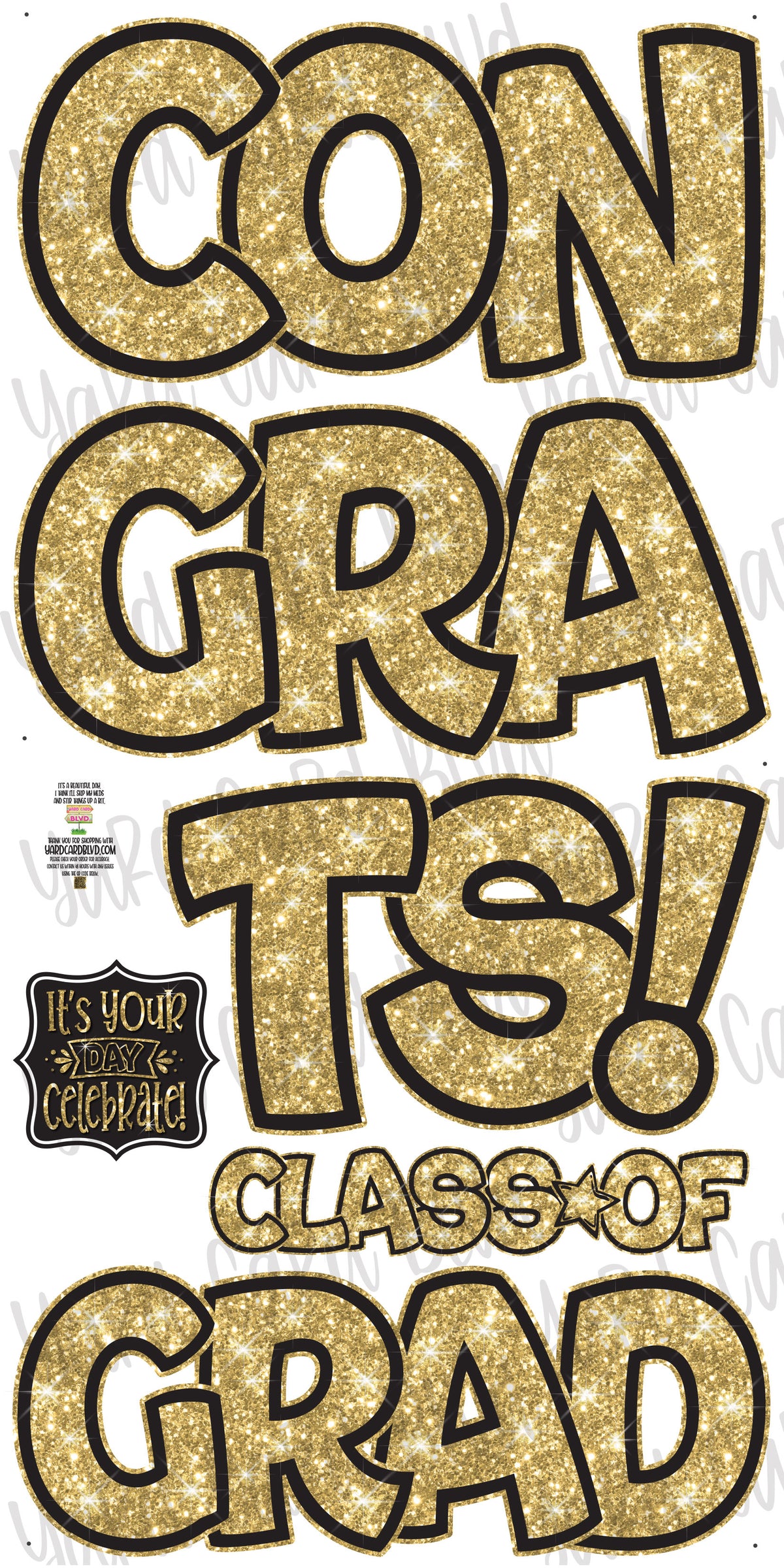 Congrats Grad Flex Set - Black and Gold Glitter — Yard Card Blvd