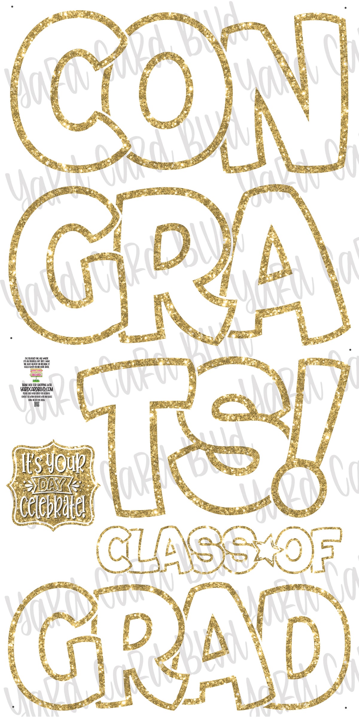 Congrats Grad Flex Set - Gold Glitter — Yard Card Blvd