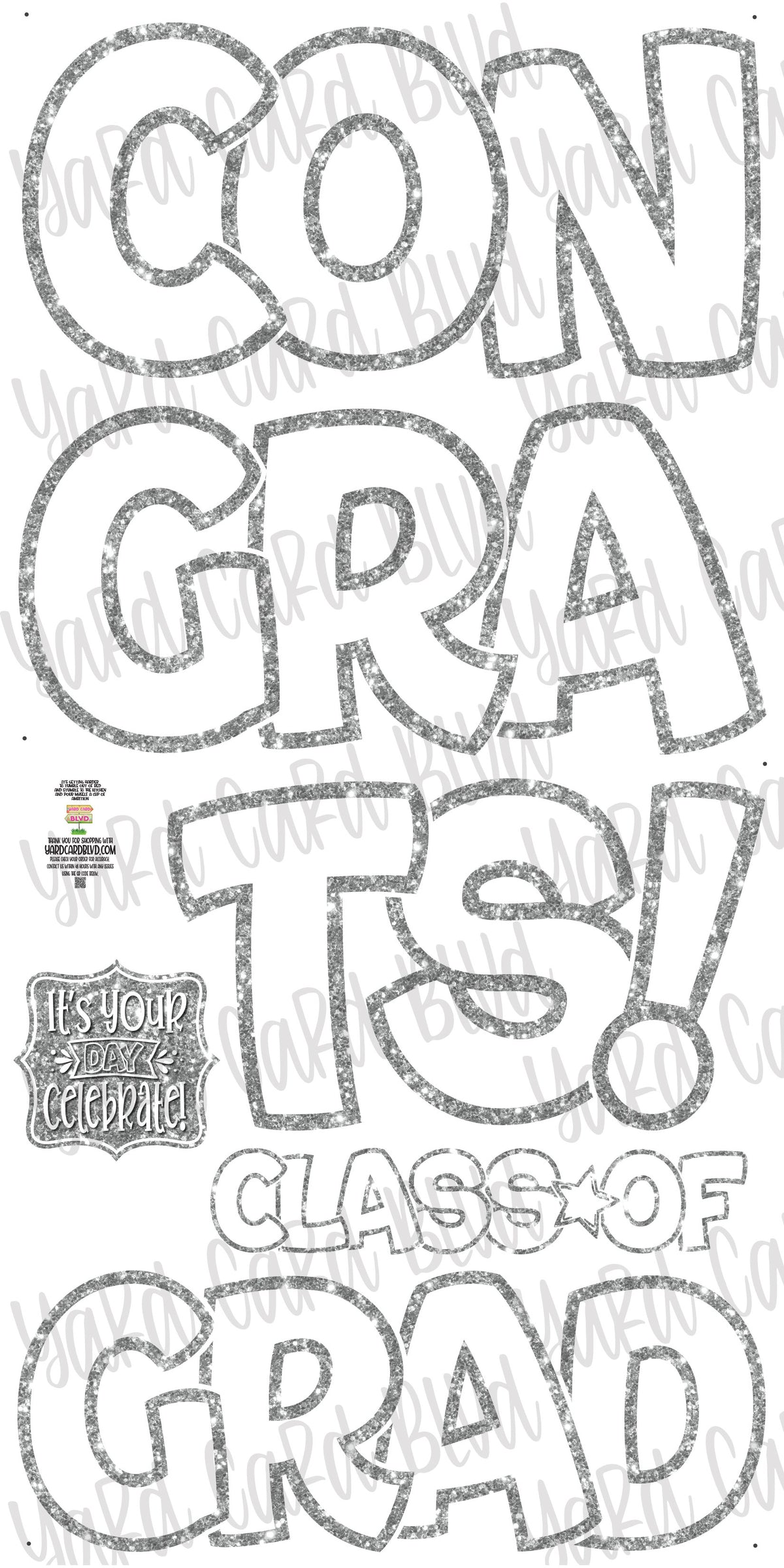 Congrats Grad Flex Set - Light Silver Glitter — Yard Card Blvd