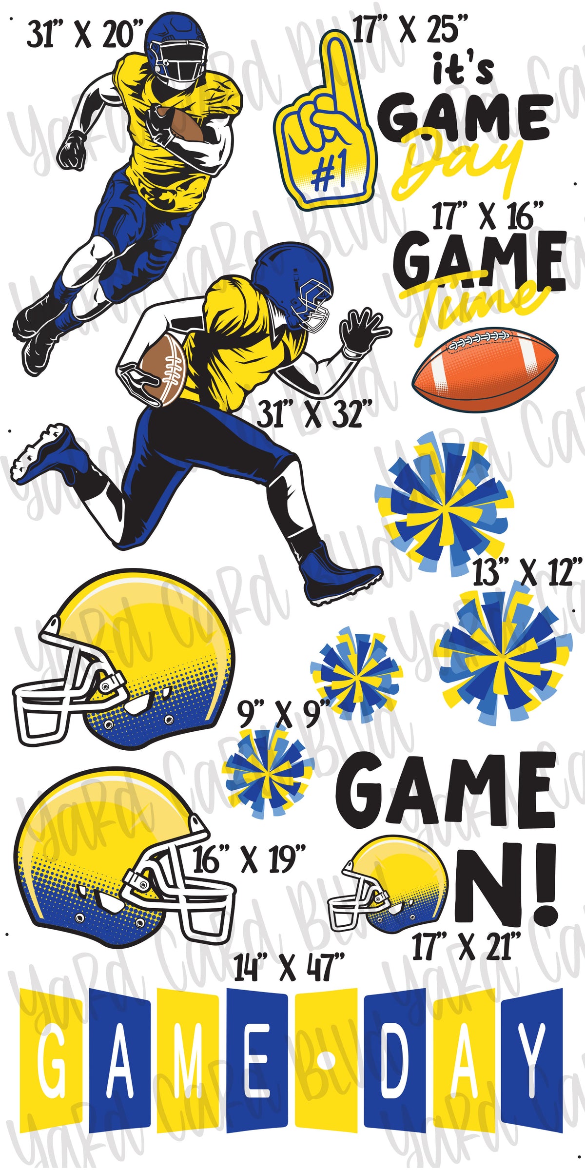 Game Day Football Set Royal Blue and Yellow — Yard Card Blvd