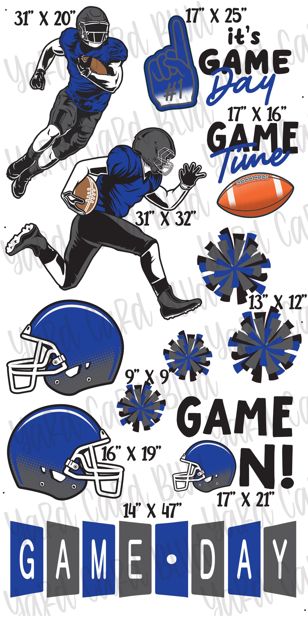 Game Day Football Set Royal Blue and Gray — Yard Card Blvd