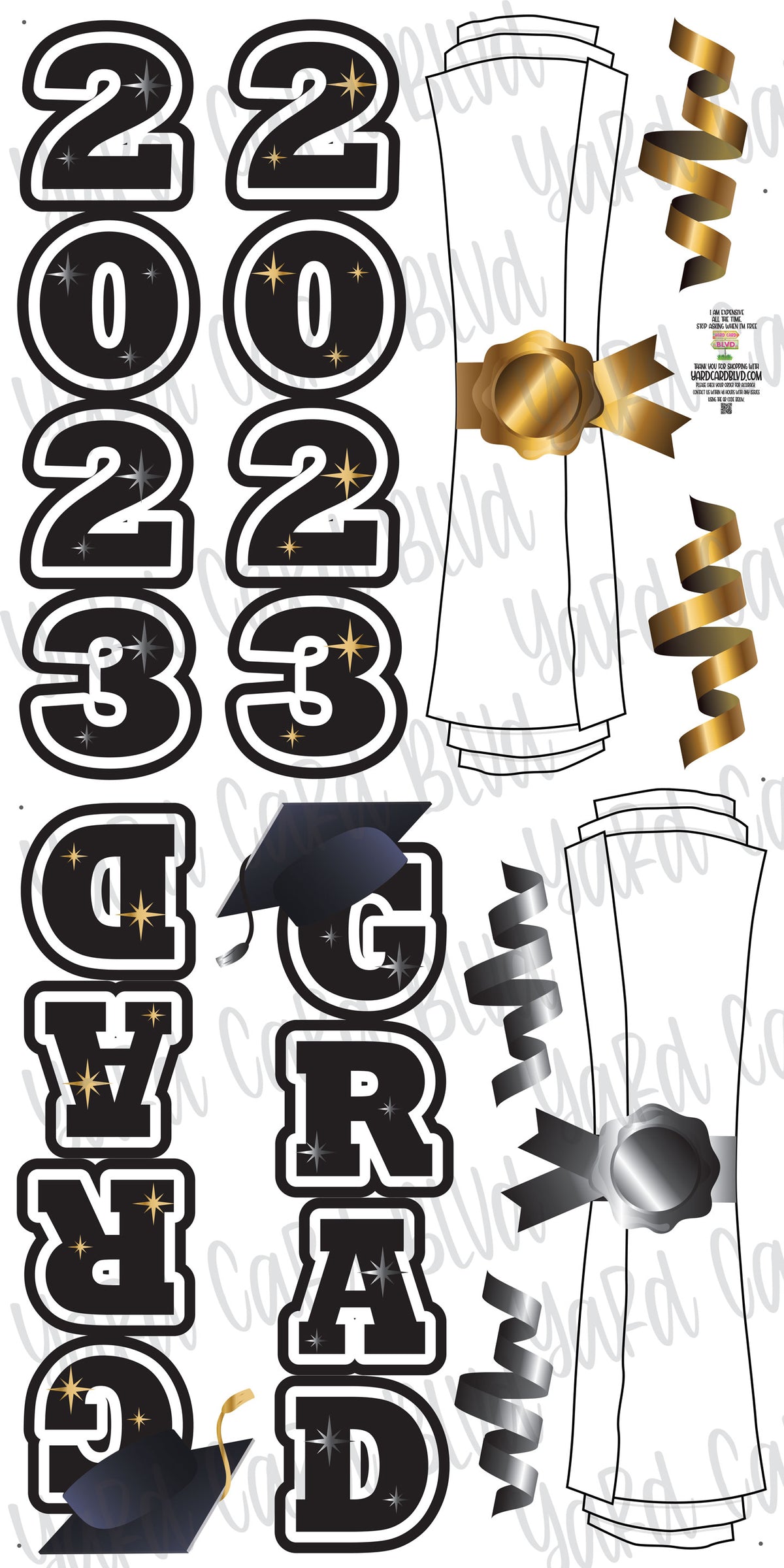 Grad 2023 Stacks and Diplomas Gold and Silver — Yard Card Blvd