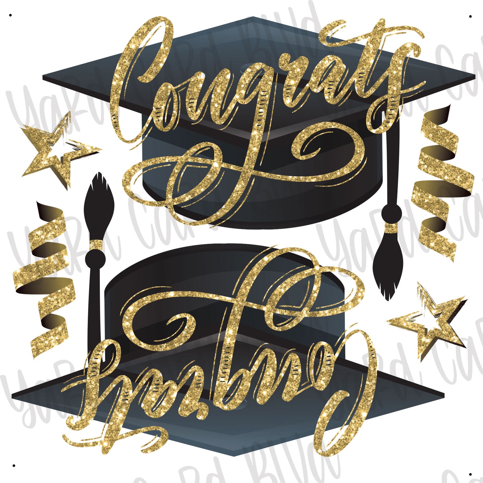 Graduation Hats! Congrats Grad Gold Glitter Half Sheet — Yard Card Blvd