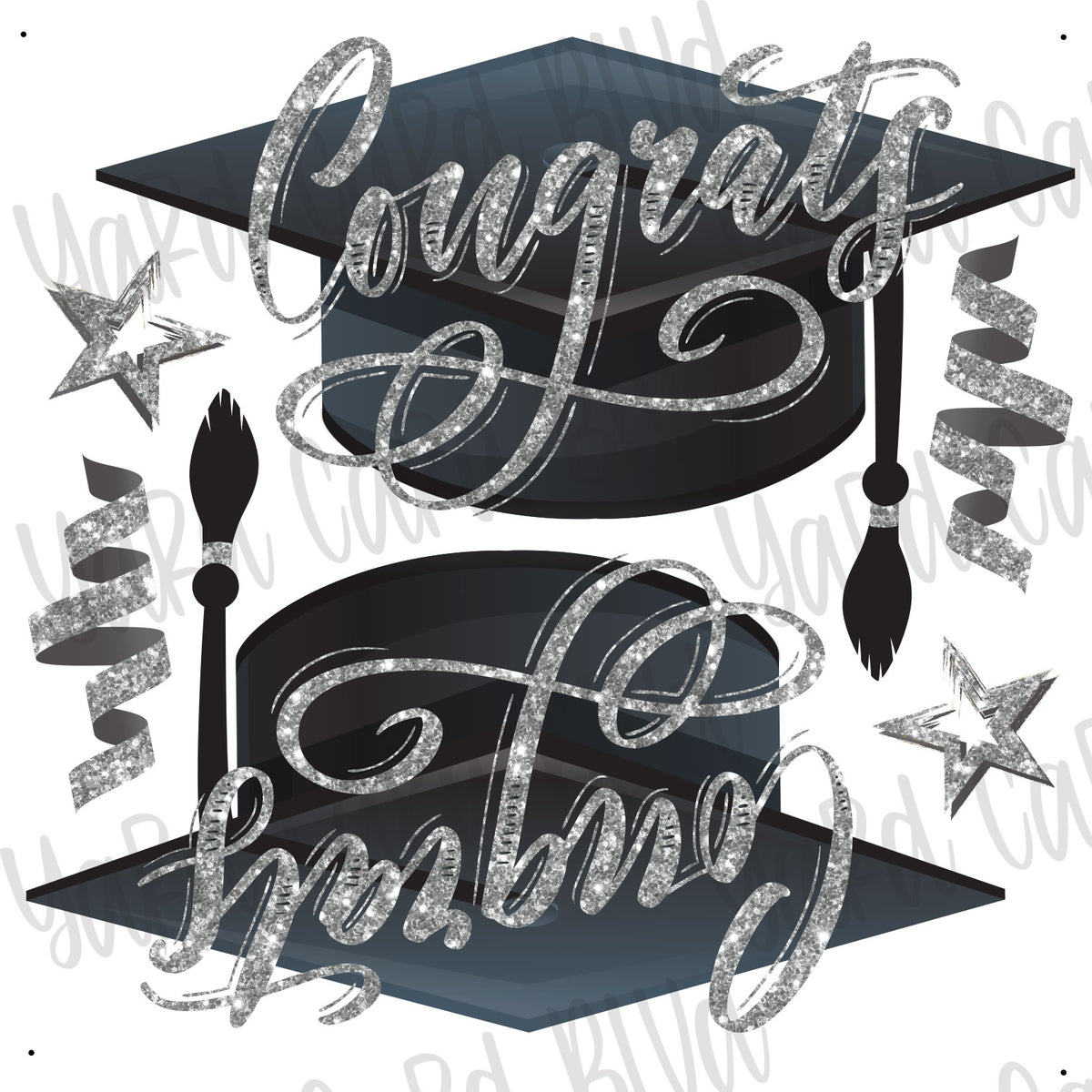 Graduation Hats! Congrats Grad Silver Glitter Half Sheet — Yard Card Blvd