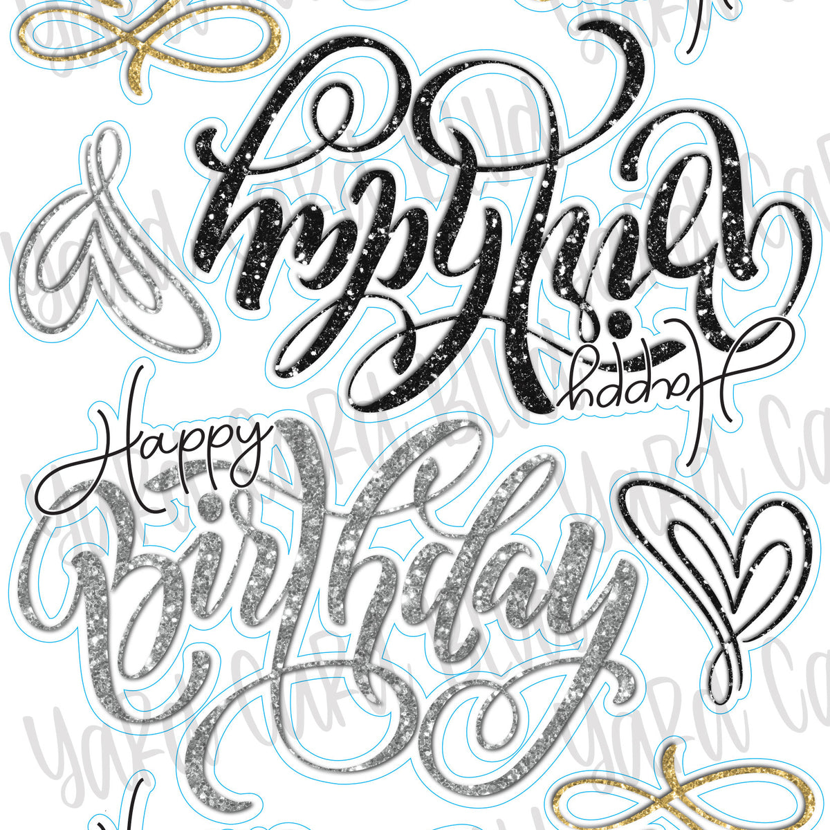 Happy Birthday Calligraphy Splash Set 1 — Yard Card Blvd