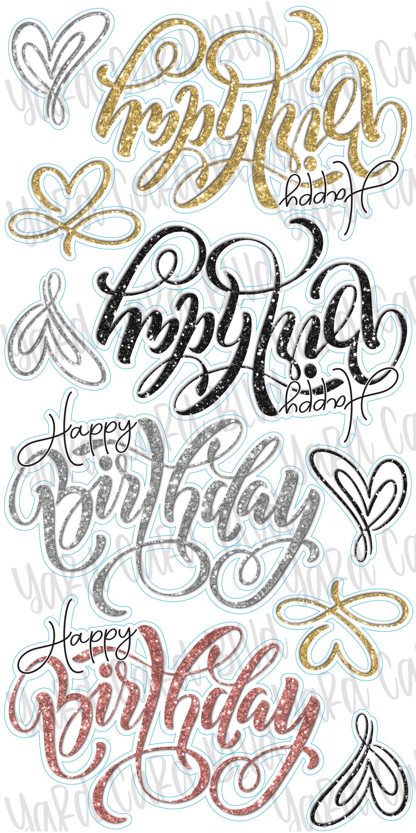 Happy Birthday Calligraphy Splash Set 1 — Yard Card Blvd