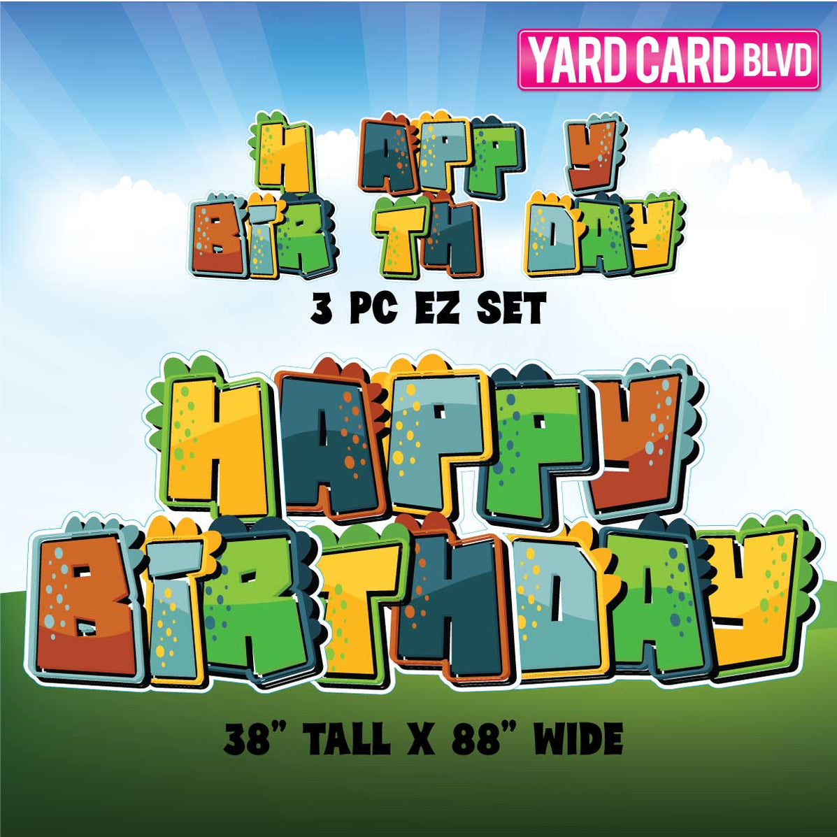 Dinosaur Happy Birthday! 3pc EZ Set — Yard Card Blvd