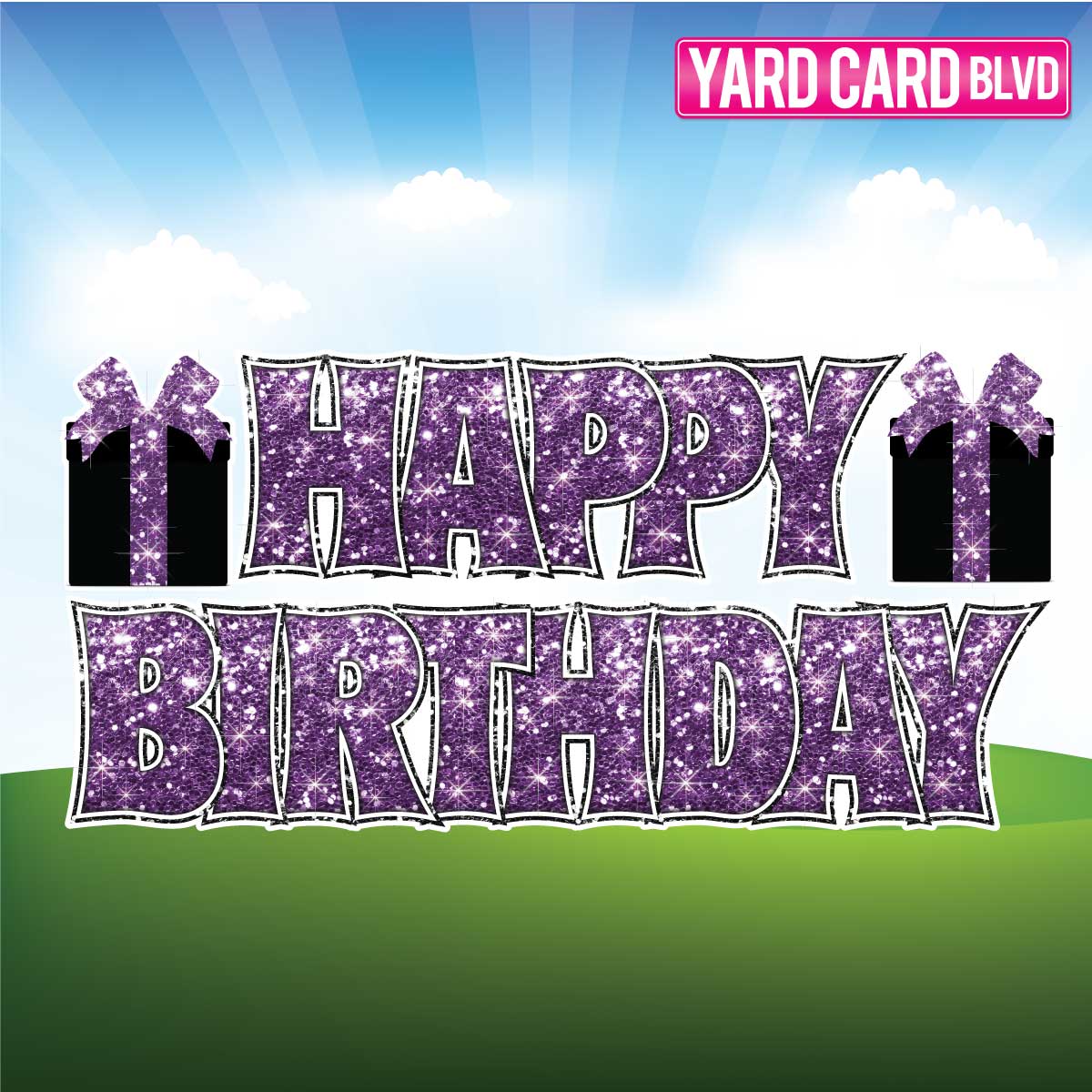Fold-N-Go Happy Birthday EZ Set - Purple Glitter — Yard Card Blvd