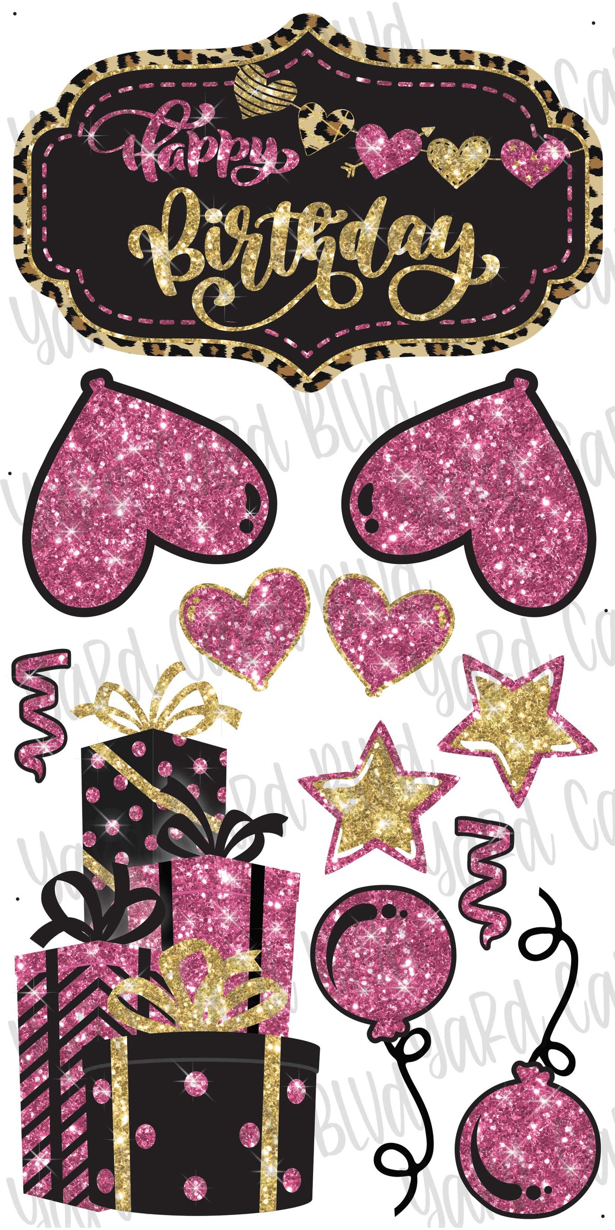 Happy Birthday Set in Hot Pink, Leopard and Gold Glitter Flair Set ...