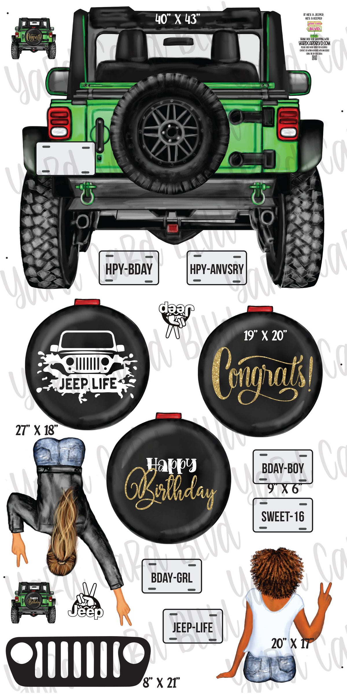 Peep the Jeep - Green Set — Yard Card Blvd