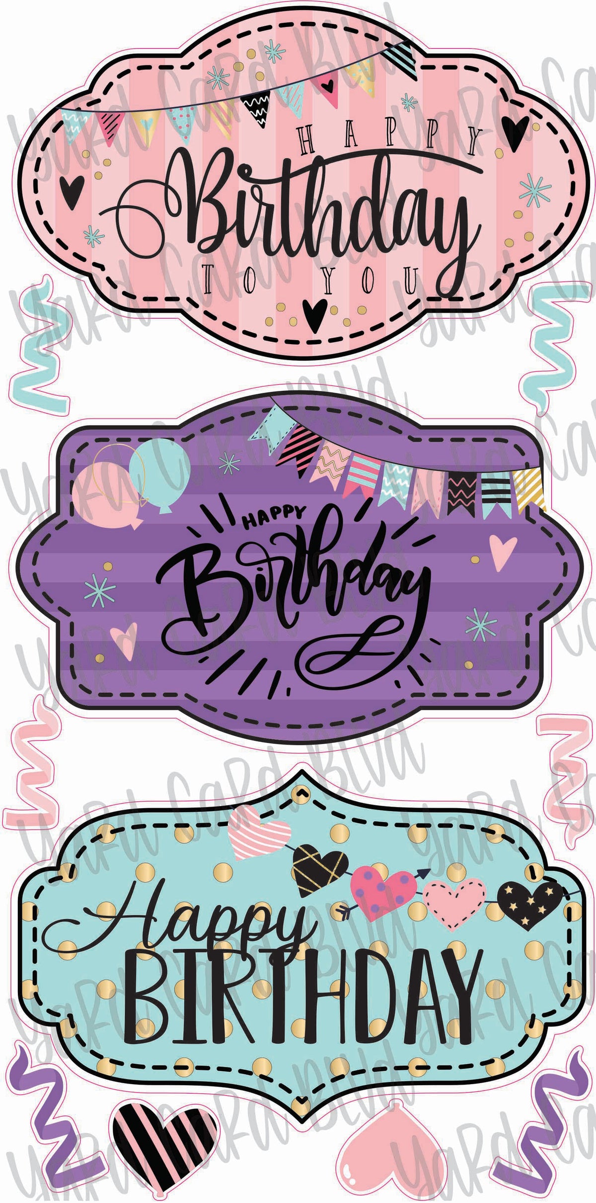 HBD Splash set in Pink, Mint, and purple — Yard Card Blvd